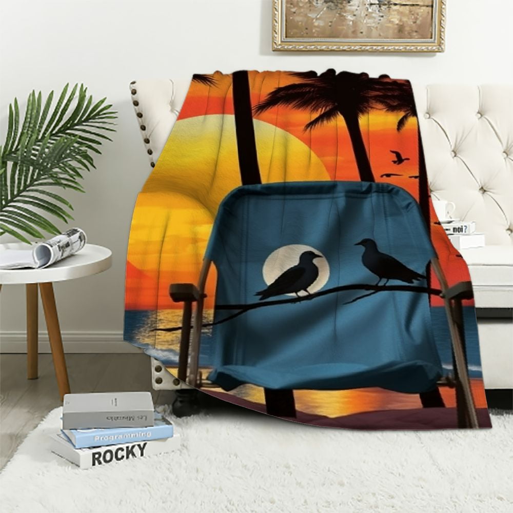 COMIO Palm Tree and Seagull Silhouette with Sunset Throw Blanket for ...