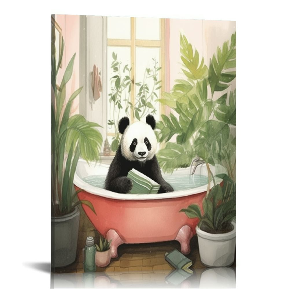 COMIO Panda Bear Wall Art in Bathtub, Panda Bear In Bathroom Picture ...