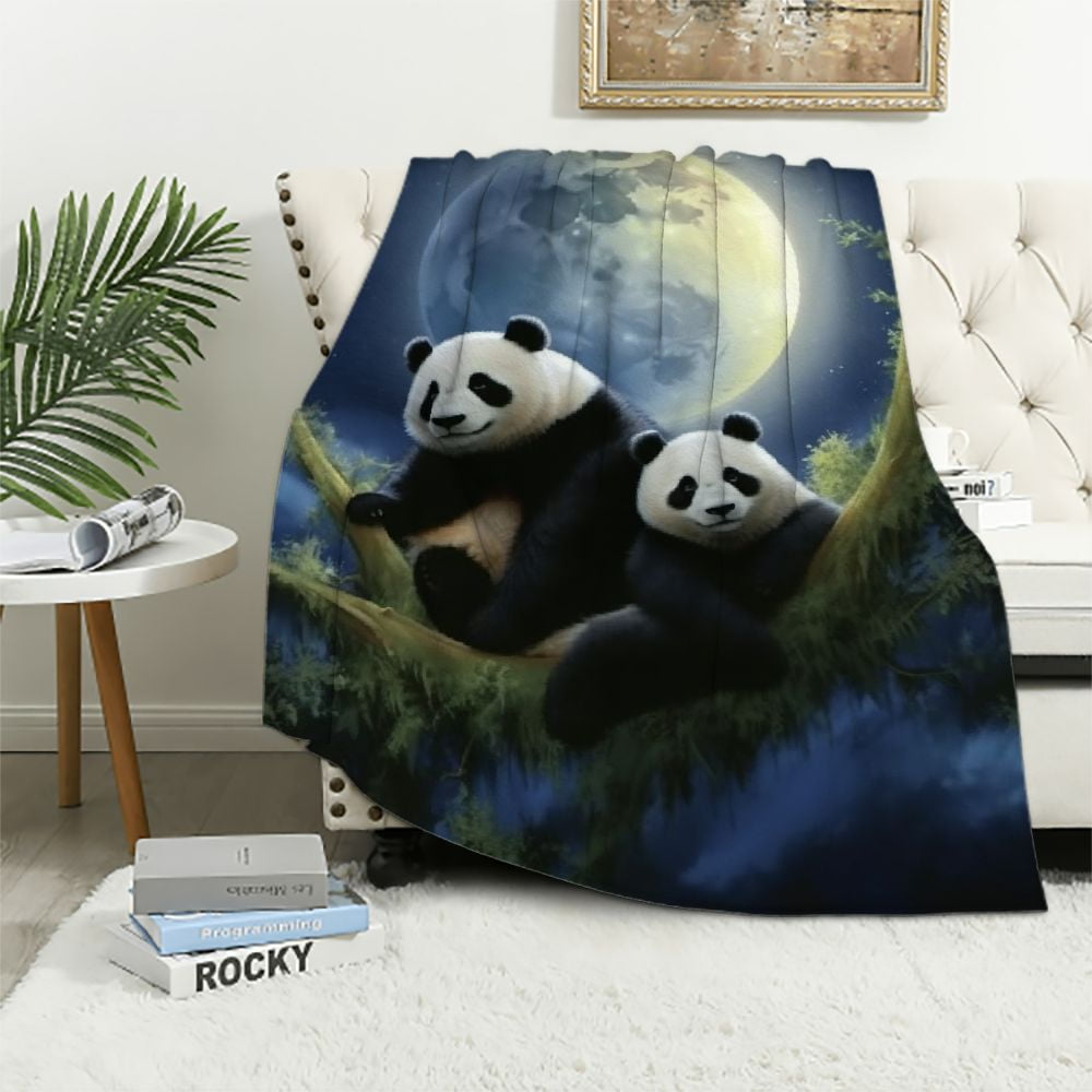 COMIO Panda Flannel Throw Blanket Women Men All Season Lightweight Soft Blanket for Couch Sofa ...