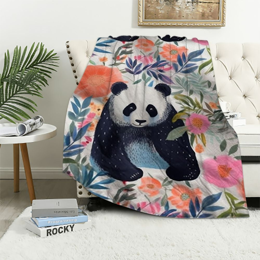COMIO Panda Flower Flece Throw Blanket Warm Cozy Throw Decorative for ...
