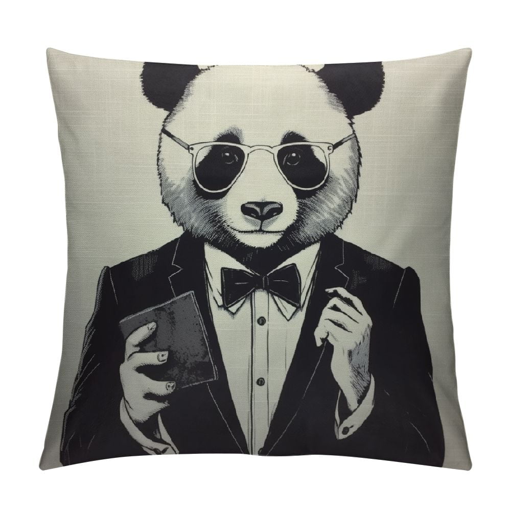 COMIO Panda Pillow Case Cool Animal Bear Pandas in Black White Suit Bow ...