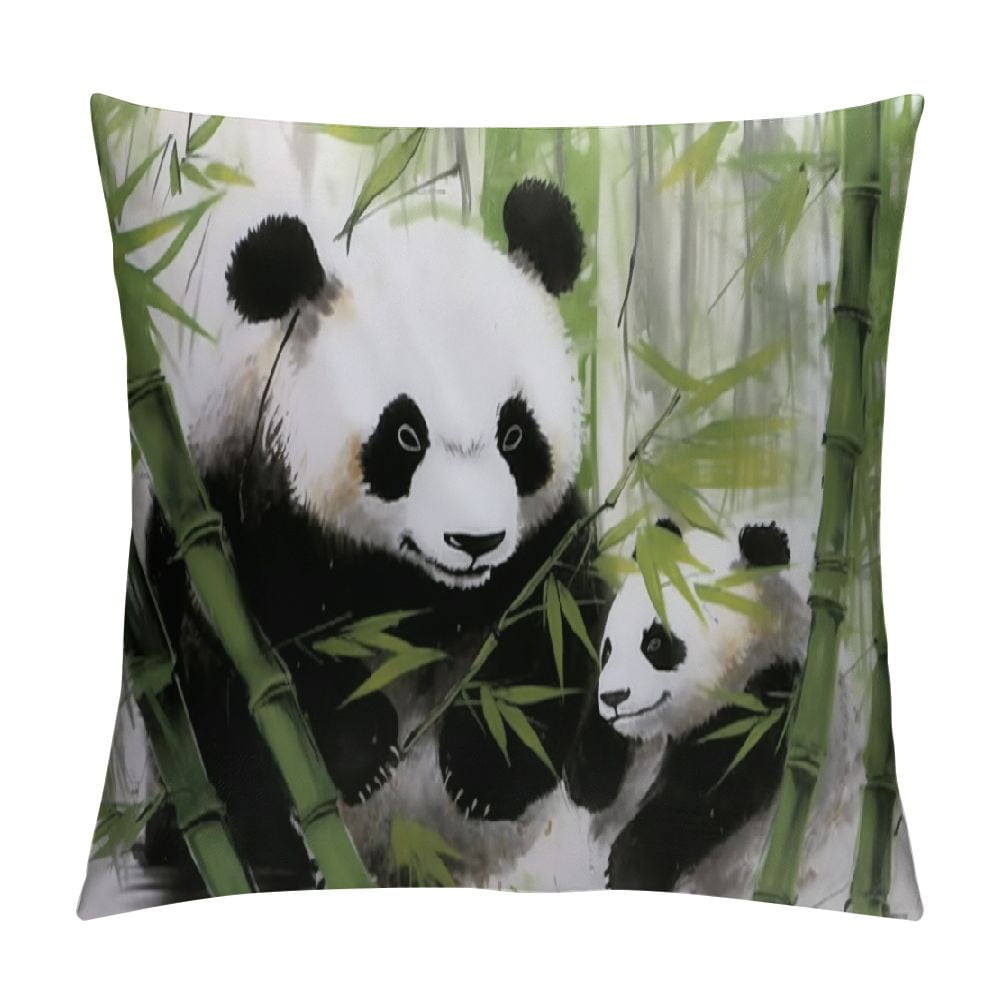QZHH Panda Pillow Covers Chinese Throw Pillows Cover Green Bamboo Black ...