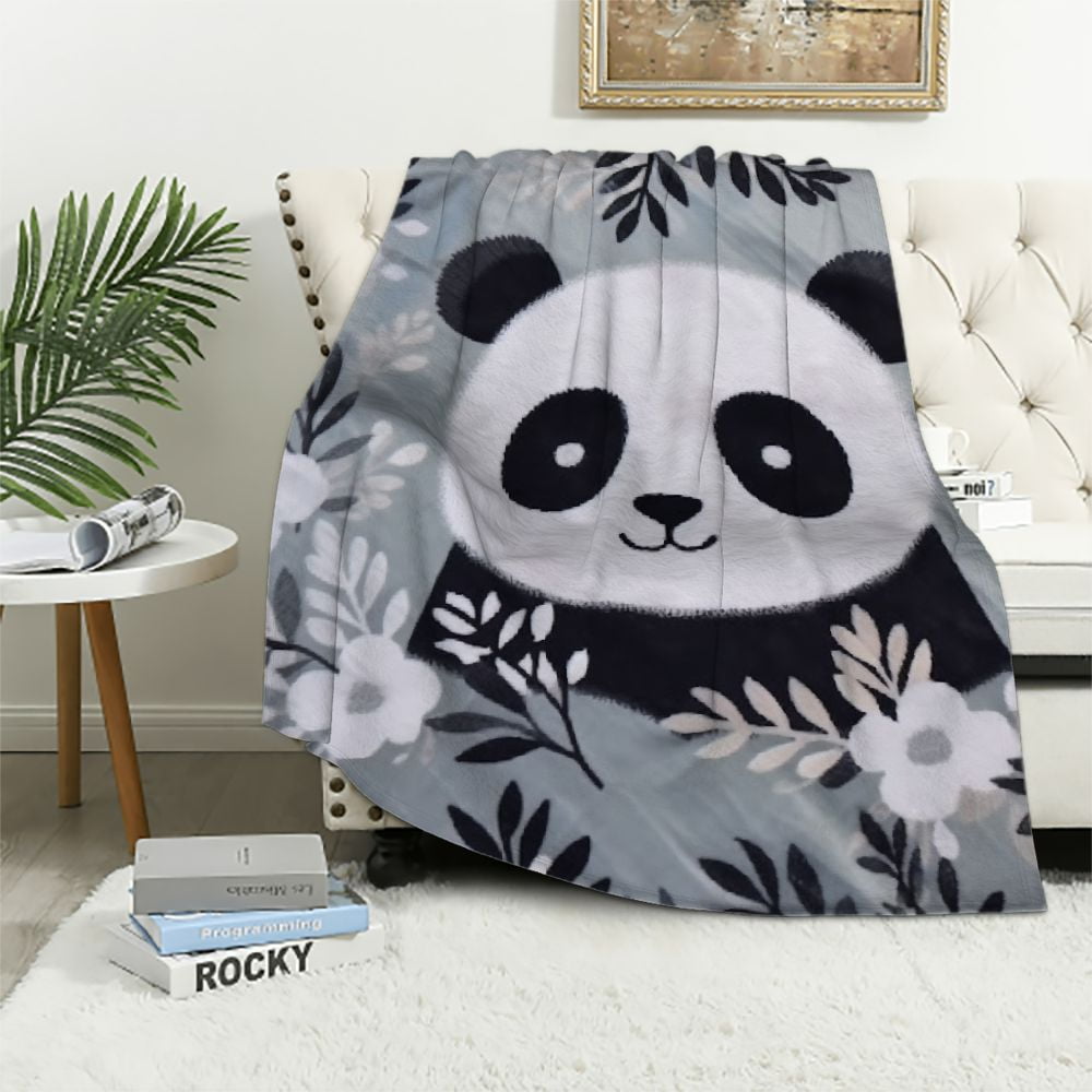 COMIO Panda Throw Blanket Cartoon Pandas Pattern Lightweight Flannel ...