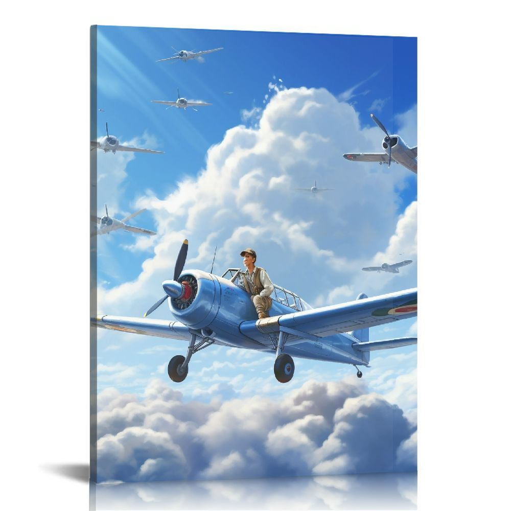 COMIO Panel Canvas Wall Art Navy Blue Adornment Military Fighter WWII ...