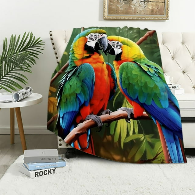 COMIO Parrot Blanket Leaves Birds Macaws Blanket Soft Fuzzy Plush Throw ...