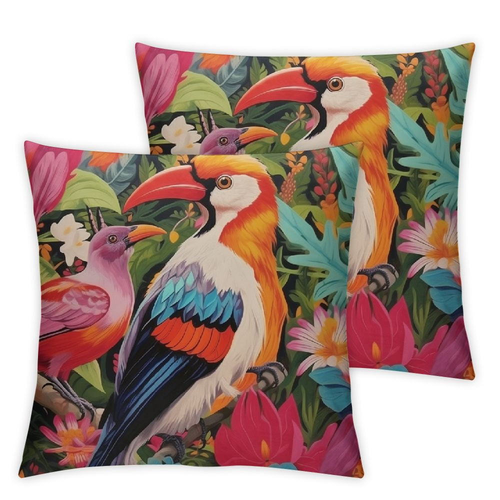 COMIO Parrot Pillow Covers Decorative Bird Toucan Leaves and Hibiscus ...