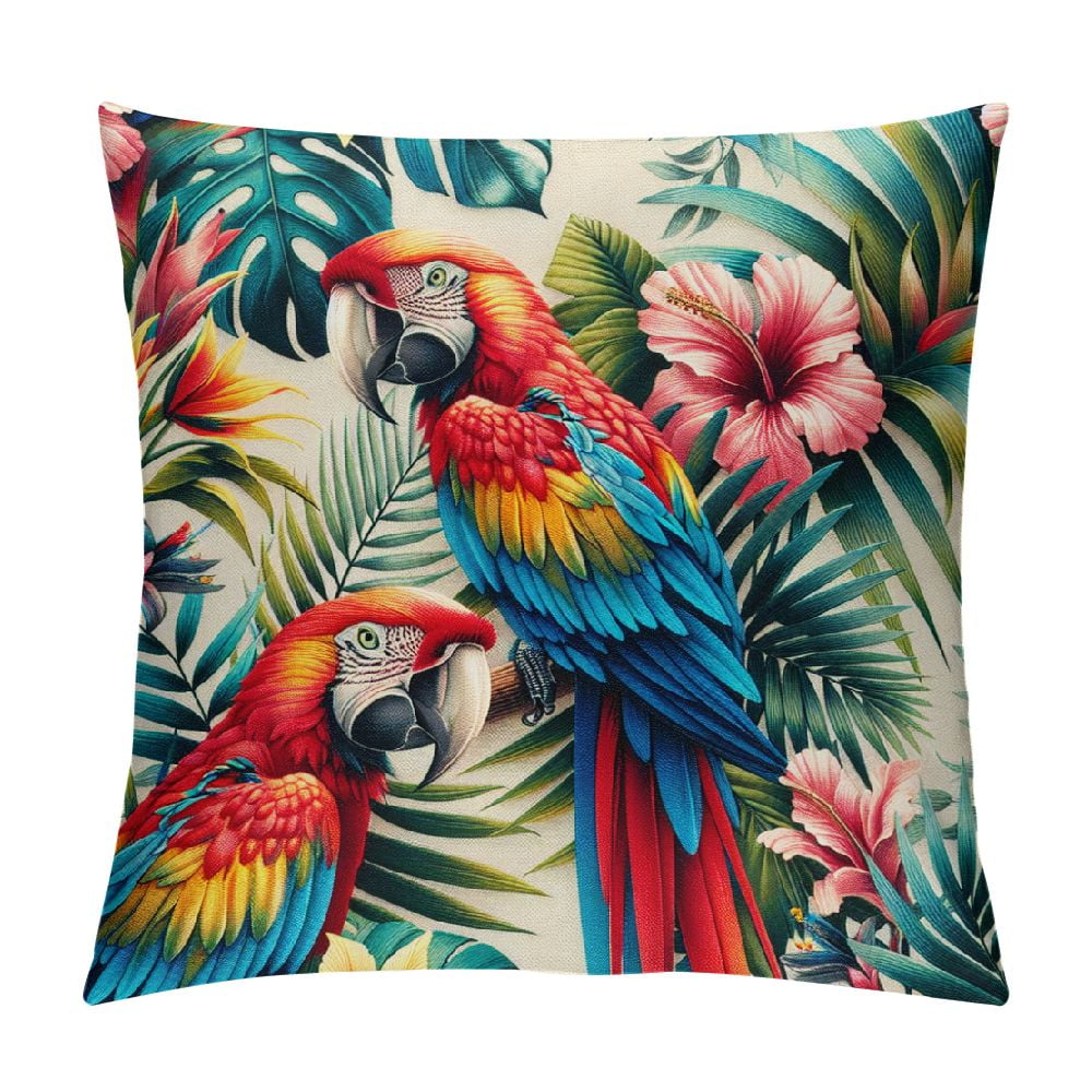 COMIO Parrot Throw Pillow Covers Cute Bird Tropical Exotic Summer Palm ...
