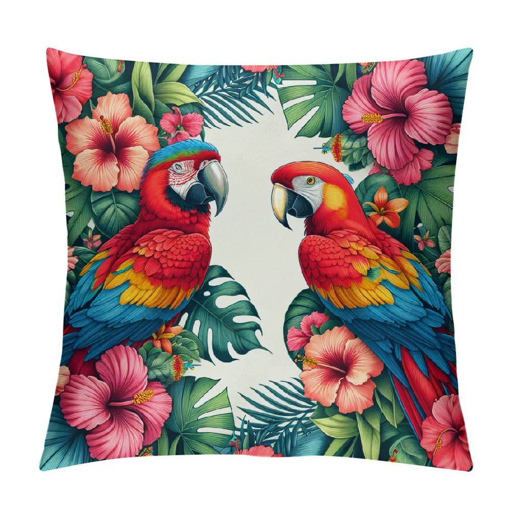 COMIO Parrot Throw Pillow Covers Cute Bird Tropical Exotic Summer Palm ...