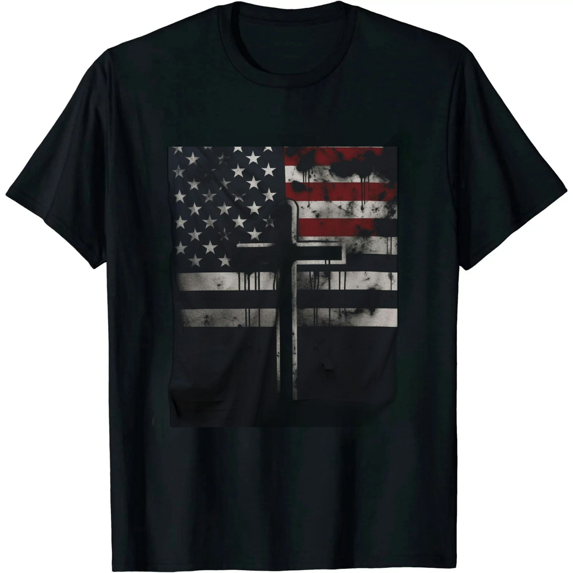 COMIO Patriotic Christian American Flag Cross Jesus Religious T-Shirt ...