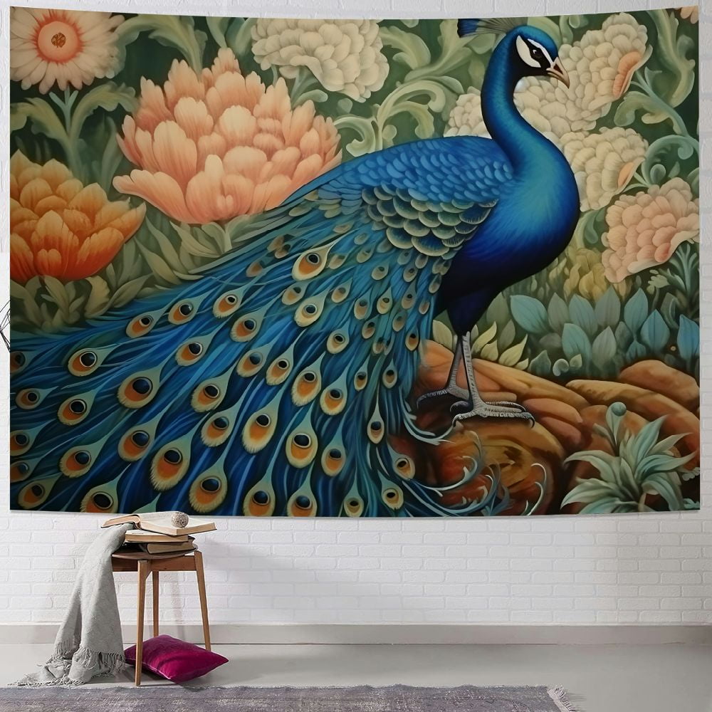 COMIO Peacock Bird Floral Euro Sham Asian Animal Tapestry for Bedroom ...
