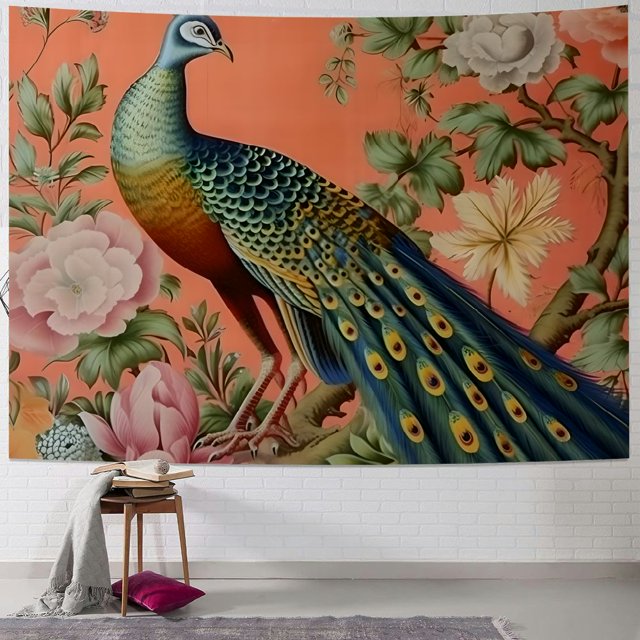 COMIO Peacock Bird Floral Euro Sham Chinoiserie Tapestry Wall Hanging ...