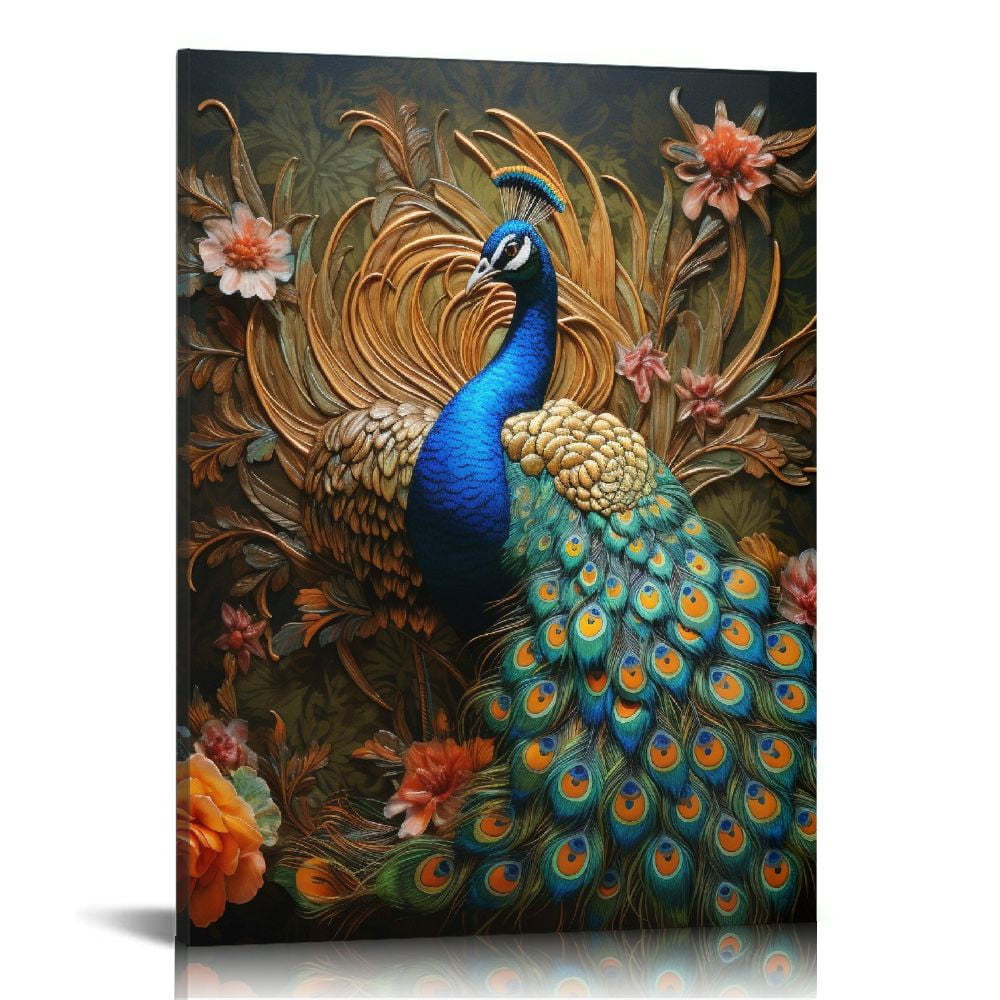 COMIO Peacock Canvas Wall Art Animal Pictures Wall Decor Vintage Blue ...