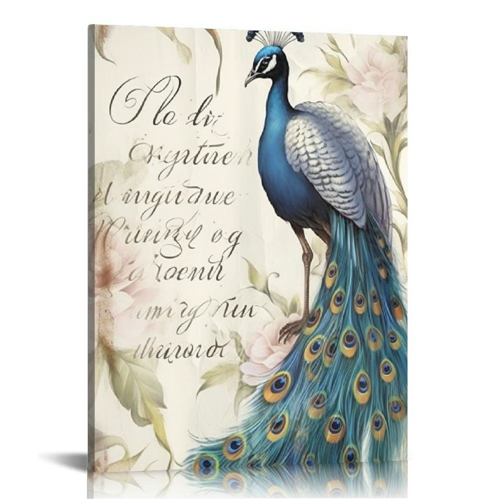 COMIO Peacock Canvas Wall Art Peacock Picture Wall Decor Framed Bible ...