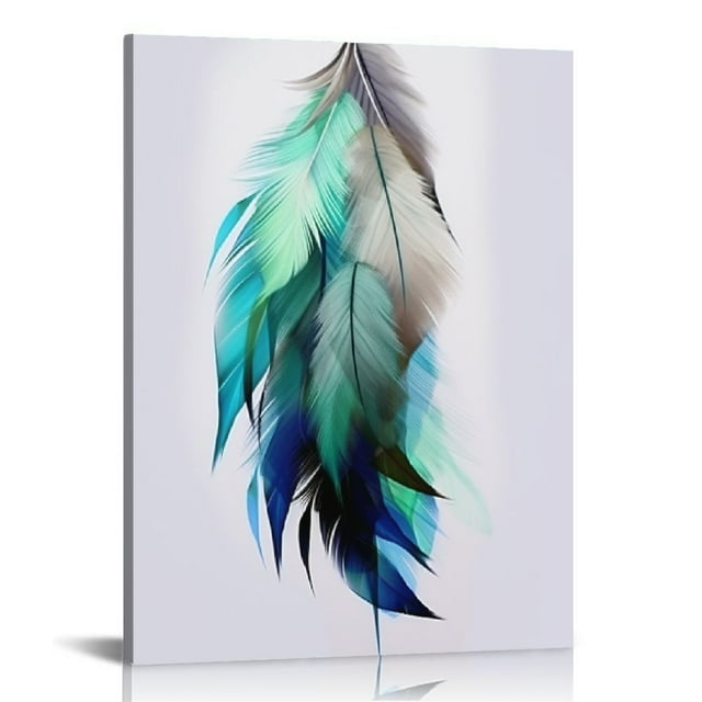 COMIO Peacock Canvas Wall Art Prints Turquoise Peacock Feather Painting ...