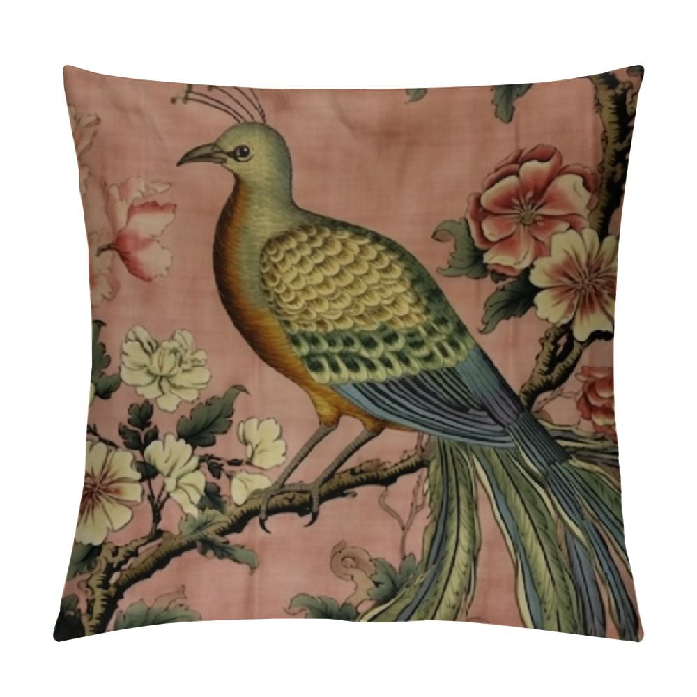 Comio Peacock Pillow Hydrangea Camellia Chinoiserie Pillow Covers Blush