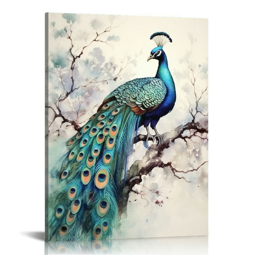 COMIO Peacock Wall Art Watercolor Peacock Pictures Wall Decor Aesthetic ...