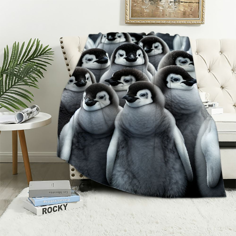 COMIO Penguin Gift Set Fluffy Penguin Throw Blanket Penguin Slippers ...