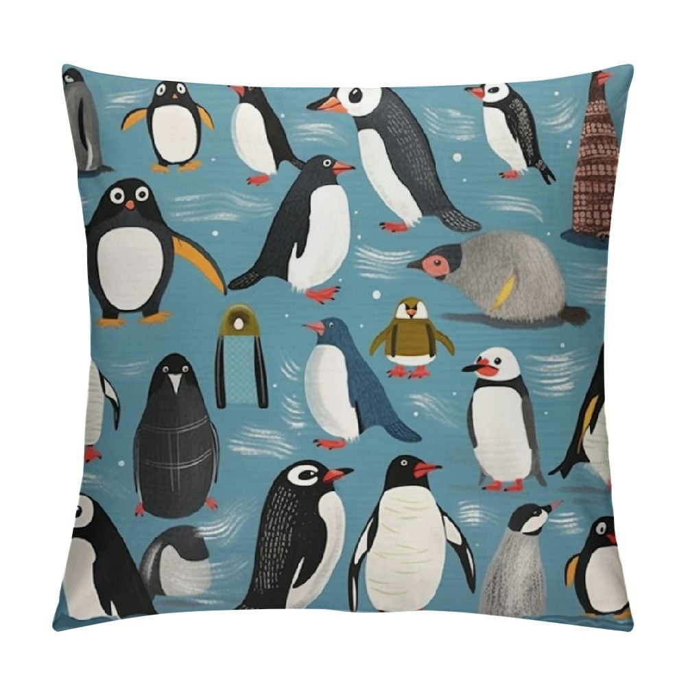 COMIO Penguins Throw Pillow Covers for Home Bed Decor,Antarctica Animals Wildlife Pillow Covers ...