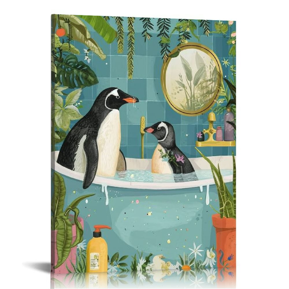 COMIO Penguins in Bathtub Bathroom Canvas Prints Wall Decor Tropical ...
