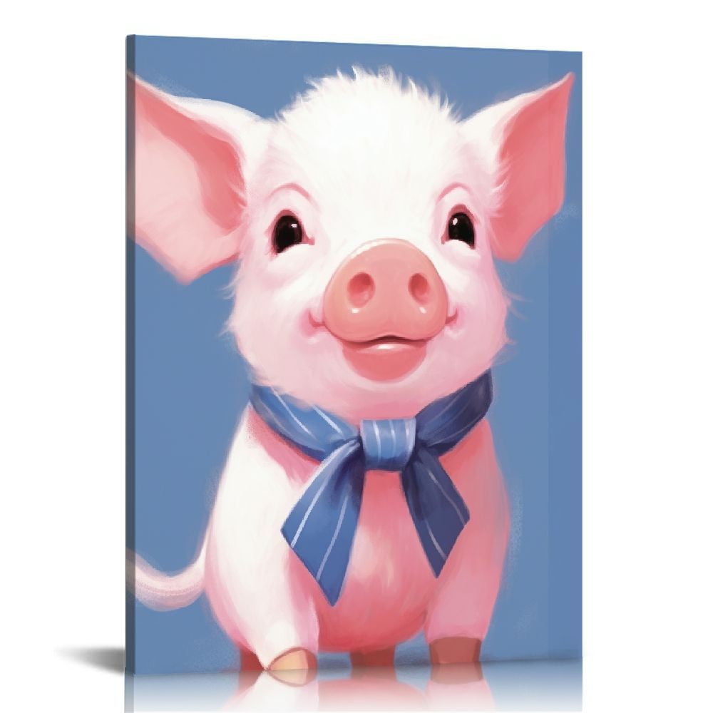 COMIO Pig Posters Canvas Wall Art - Cartoonish Pink Piggies for Girls ...