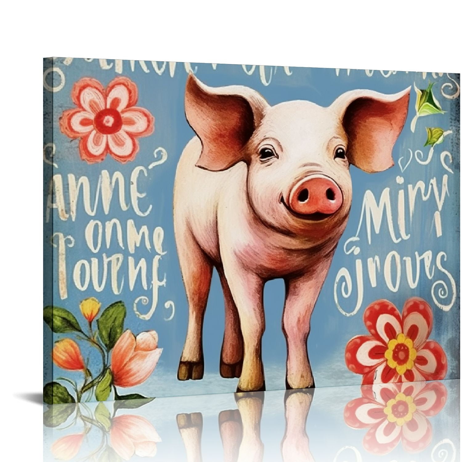 COMIO Pig Wall Art Rustic Pig Daisy Wall Decor Motivational Farmhouse ...