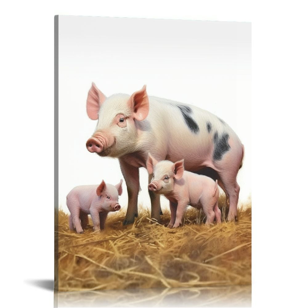 COMIO Pig With Piglet , 14x14-Inch Canvas Wall Art for Living Room ...