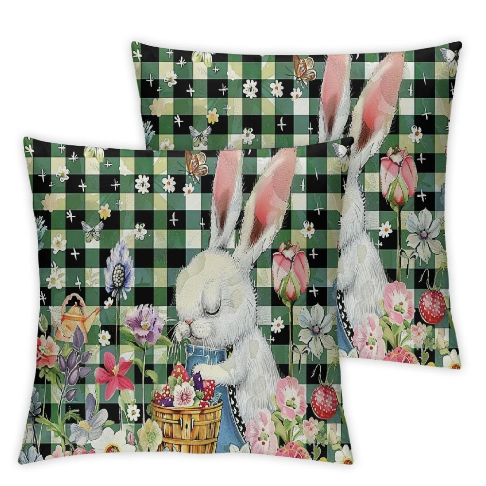 COMIO Pillow Case Buffalo Plaid Bunny Gnomes Eggs Easter Spring Floral 2-Pack Short Plush ...