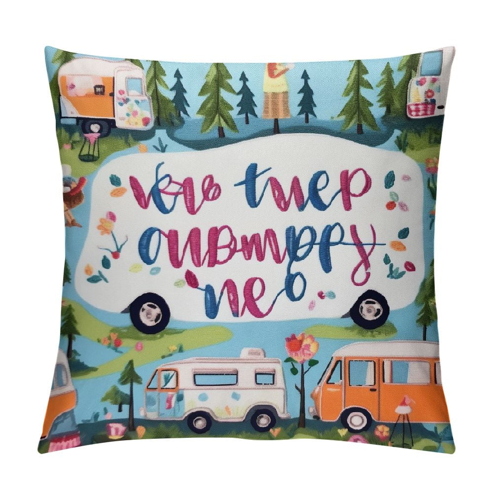 COMIO Pillow Case Cartoon Camping You Make Me A Happy Camper Fun ...