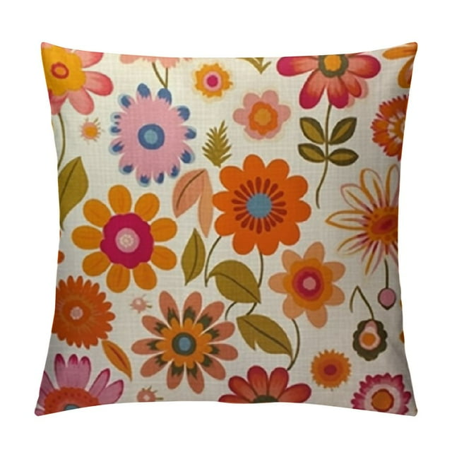COMIO Pillow Case Colors Orange Hippy Vintage Flowers Green Power Retro ...