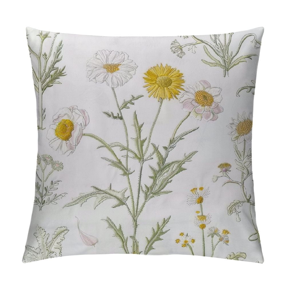COMIO Pillow Cases, Pillowcases, White with Yellow Botanical Flowers ...