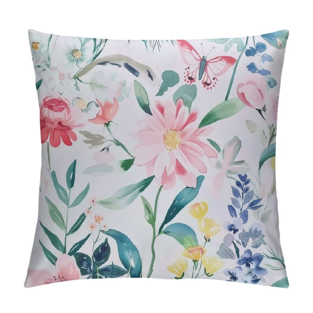 COMIO - Pillow Cases, Pink Botanical Floral Flowers Green Tree Leaves ...