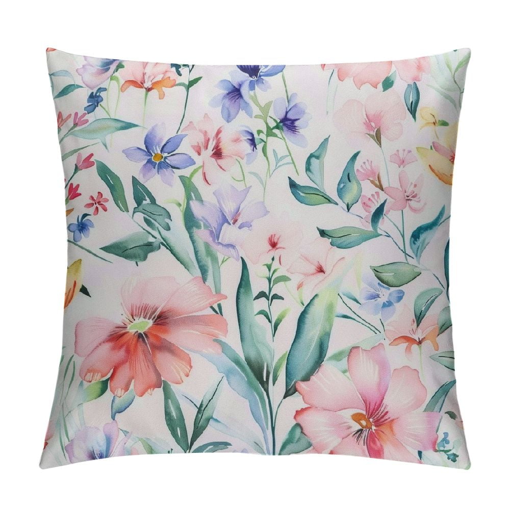 COMIO - Pillow Cases, Pink Botanical Floral Flowers Green Tree Leaves ...