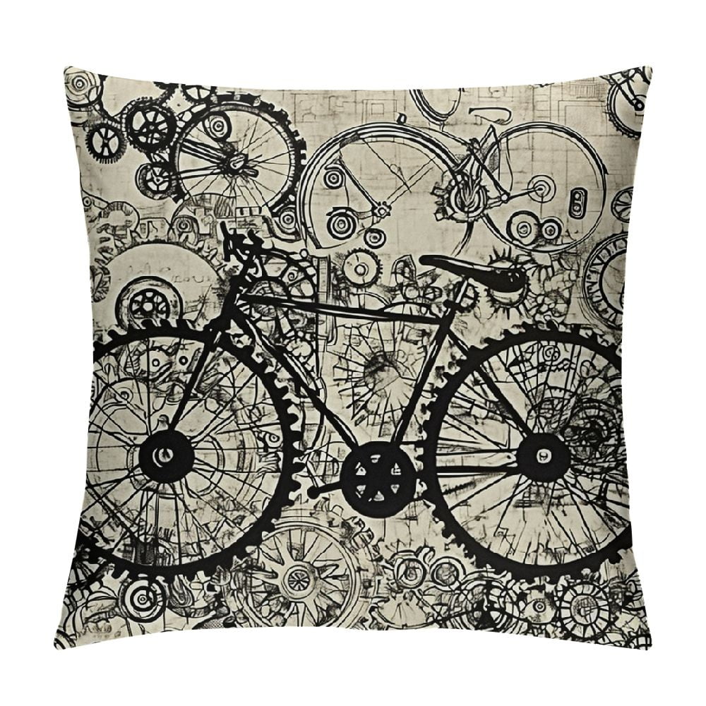 MLJA Pillow Cover Punk Artistic Steampunk Old Bikes Gears Vintage ...