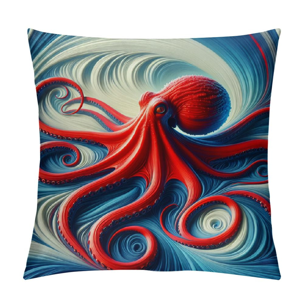 COMIO Pillow Covers Art Red Octopus Throw Pillow Covers Cases for Couch ...