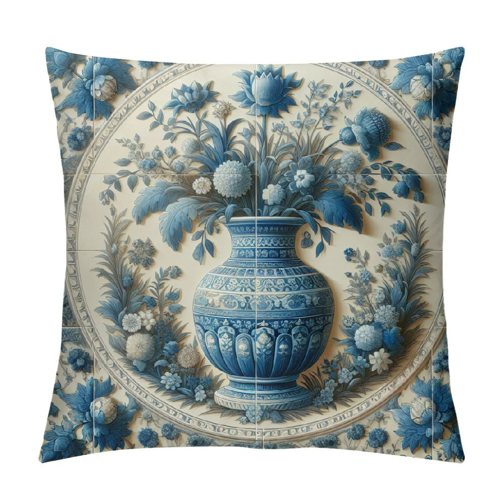 COMIO Pillow Covers Blue and White Tile China Decor Pillow Covers Room ...