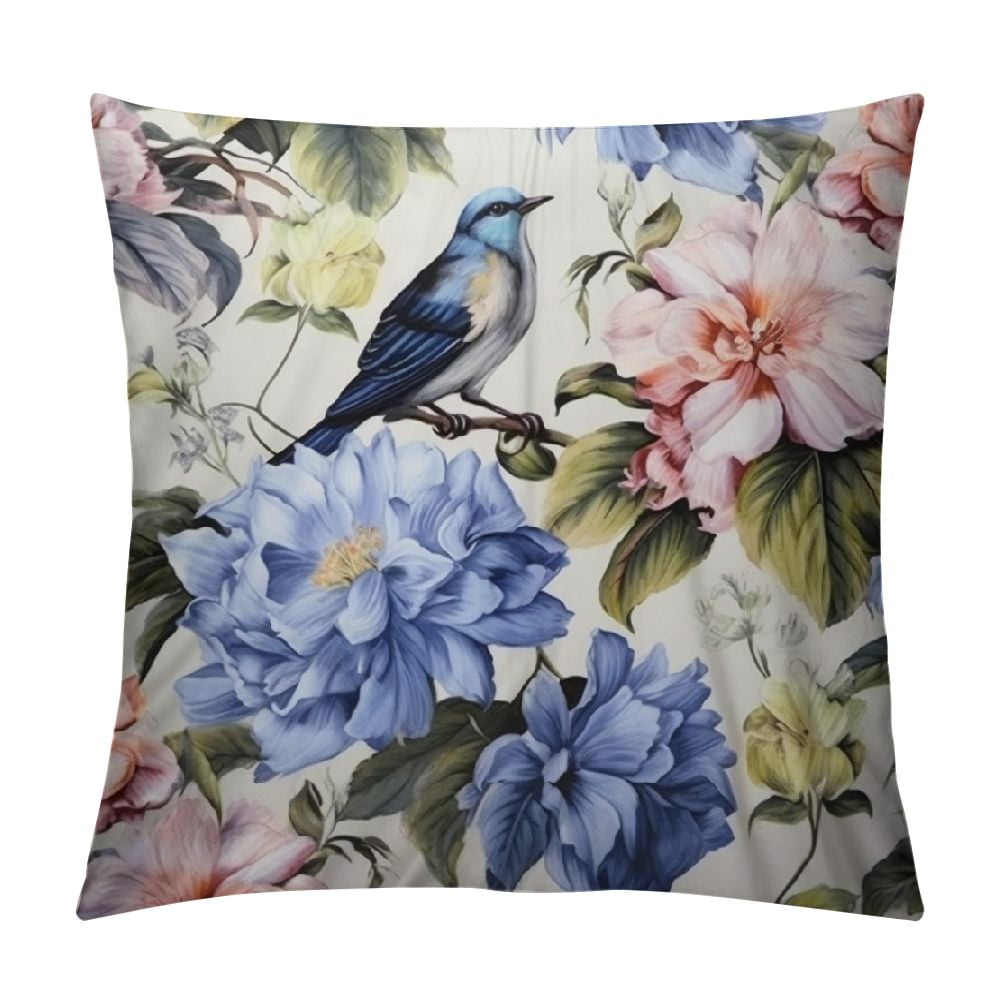 Comio Pillow Covers Colorful Watercolor Blue Hydrangea Hibiscus Iris