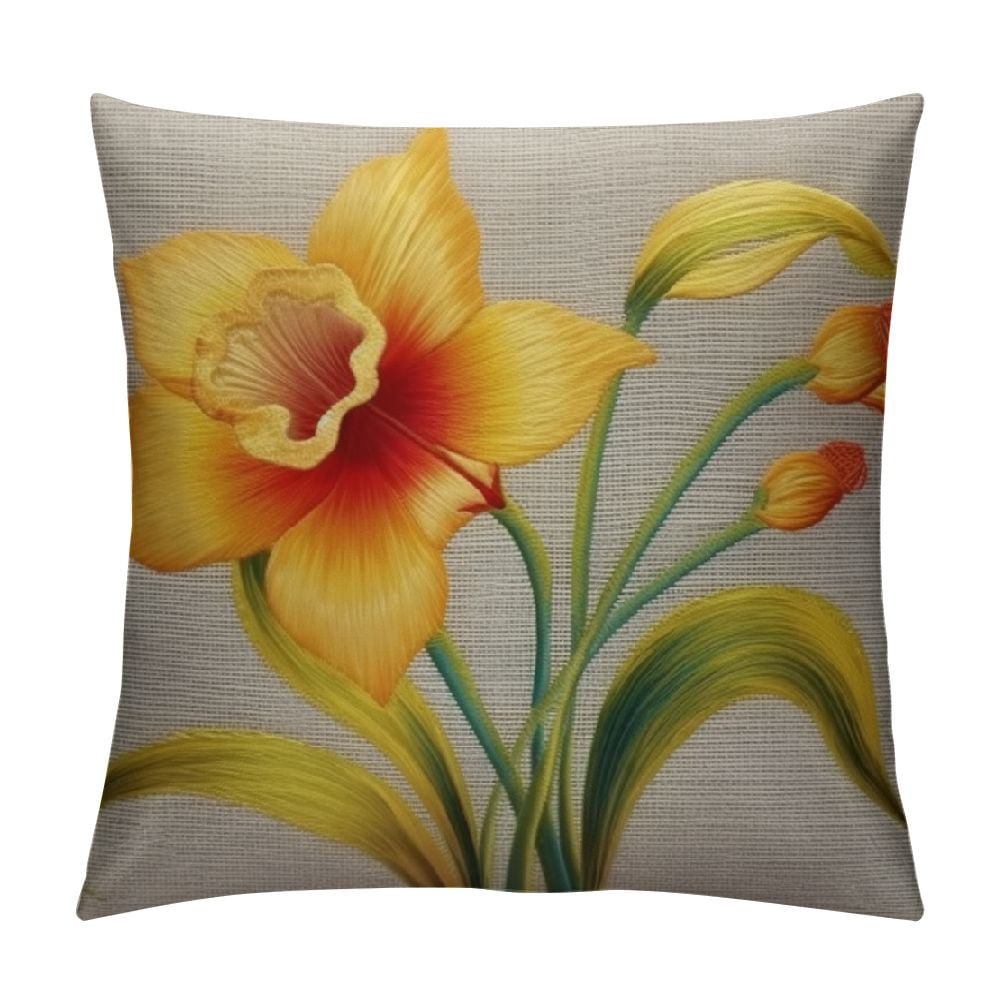 COMIO Pillow Covers Farmhouse Green Garden Yellow Spring Daffodil ...