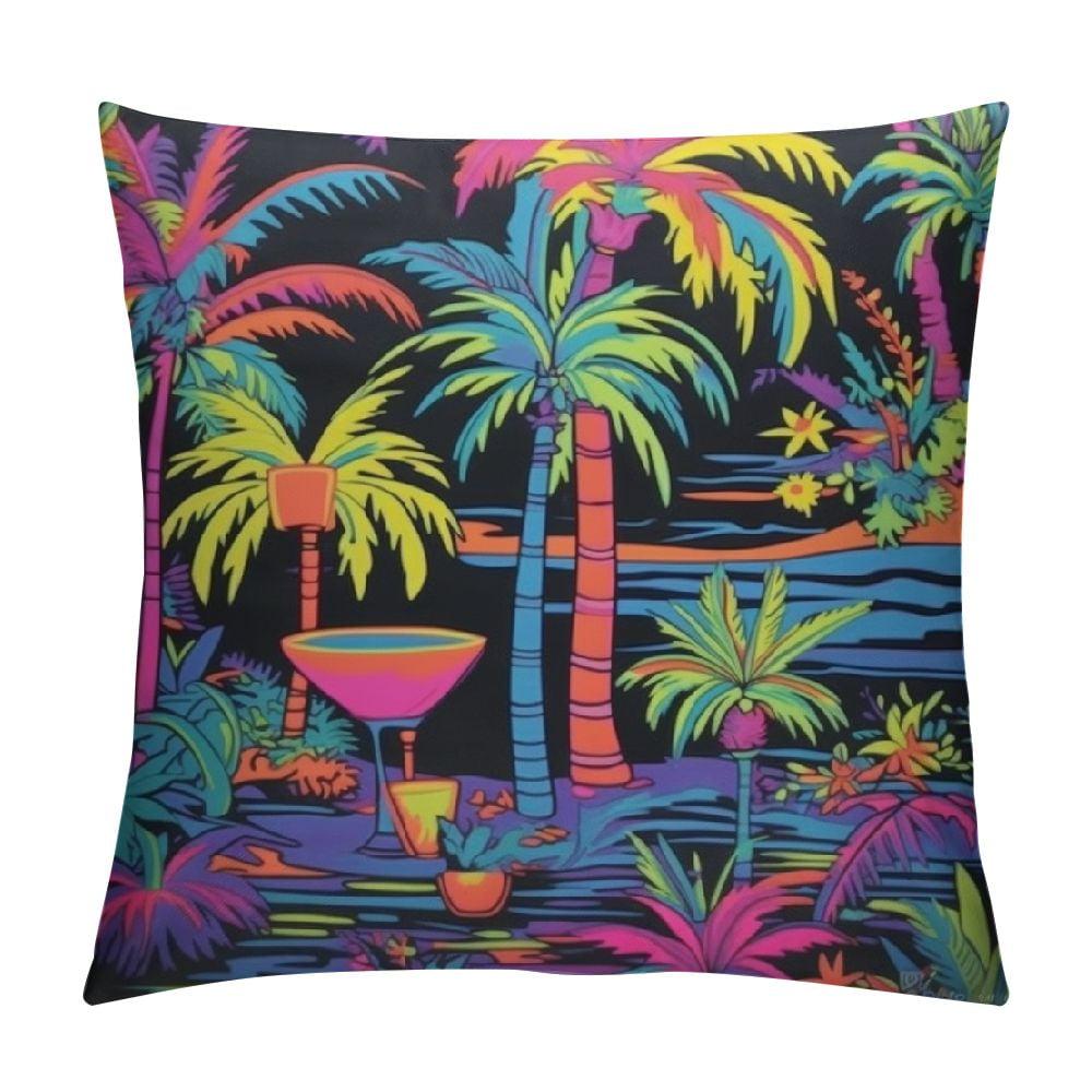 COMIO Pillow Cushion Case Neon Style Tropical Tiki Beach Bar Throw ...