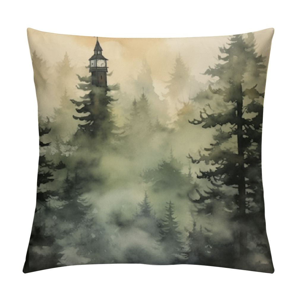 COMIO Pillowcase Nature Pine Trees Scenic Foggy Mountain Square ...