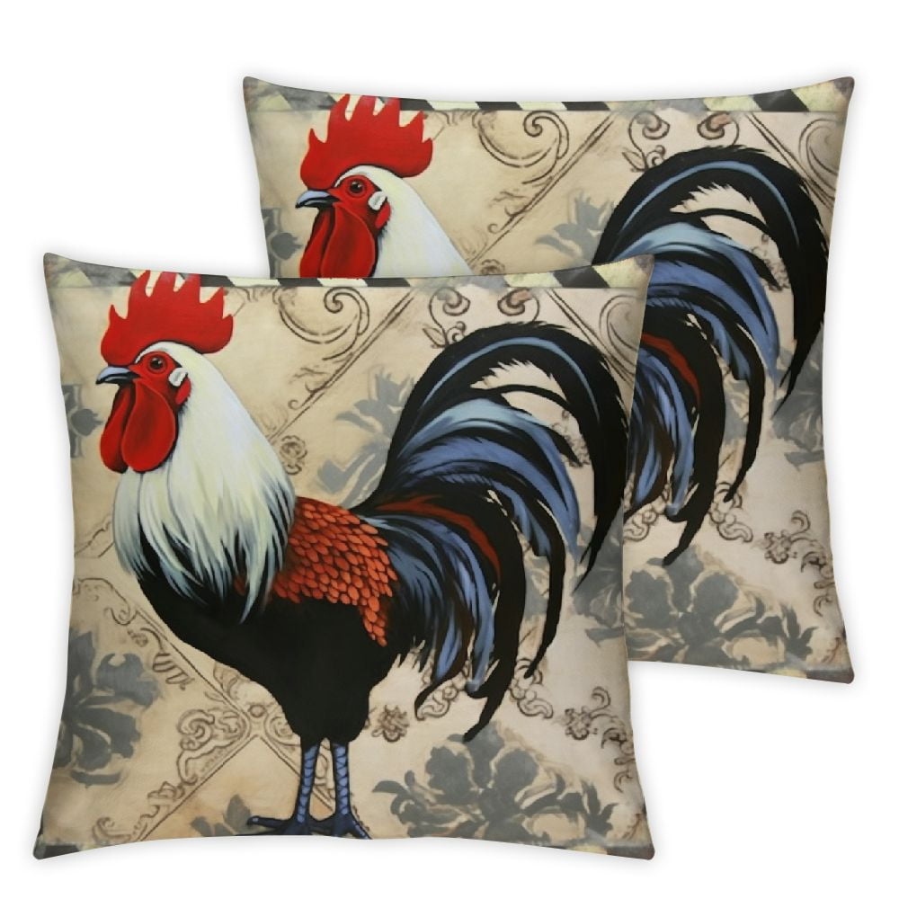 COMIO Pillowcase Set of 2 Farm Rooster Vintage Style Throw Pillow ...