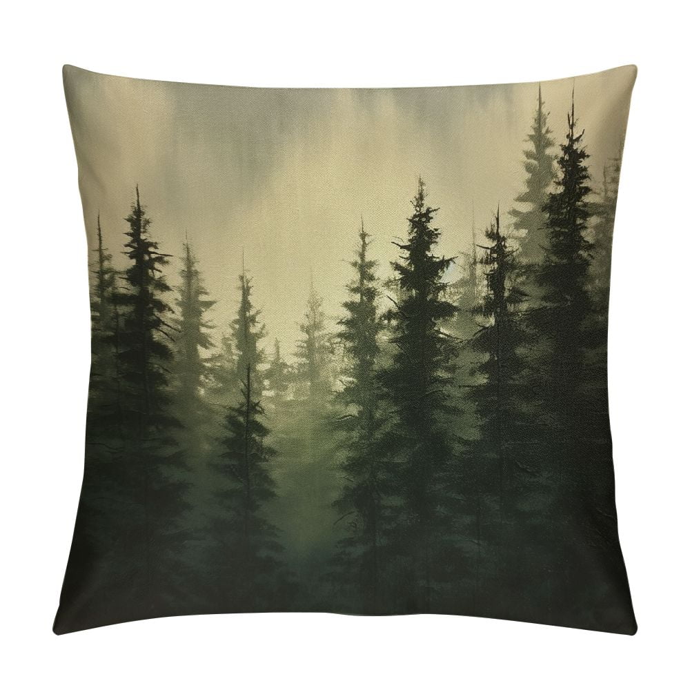 COMIO Pine Forest in Morning Throw Pillow Cover Misty Tree Wood Nature Scene Landscape Fog ...