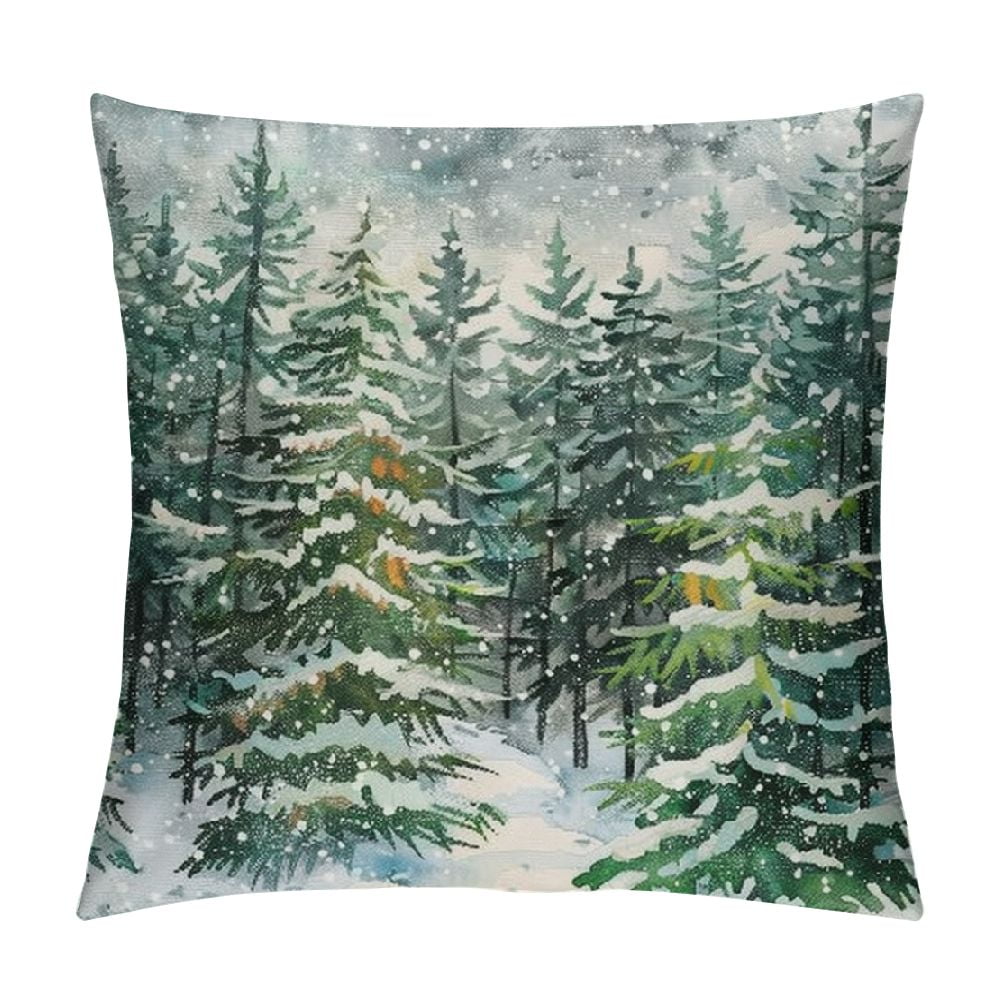 COMIO Pine Tree Winter Lumbar Pillow Covers Snow Green Forest Christmas ...