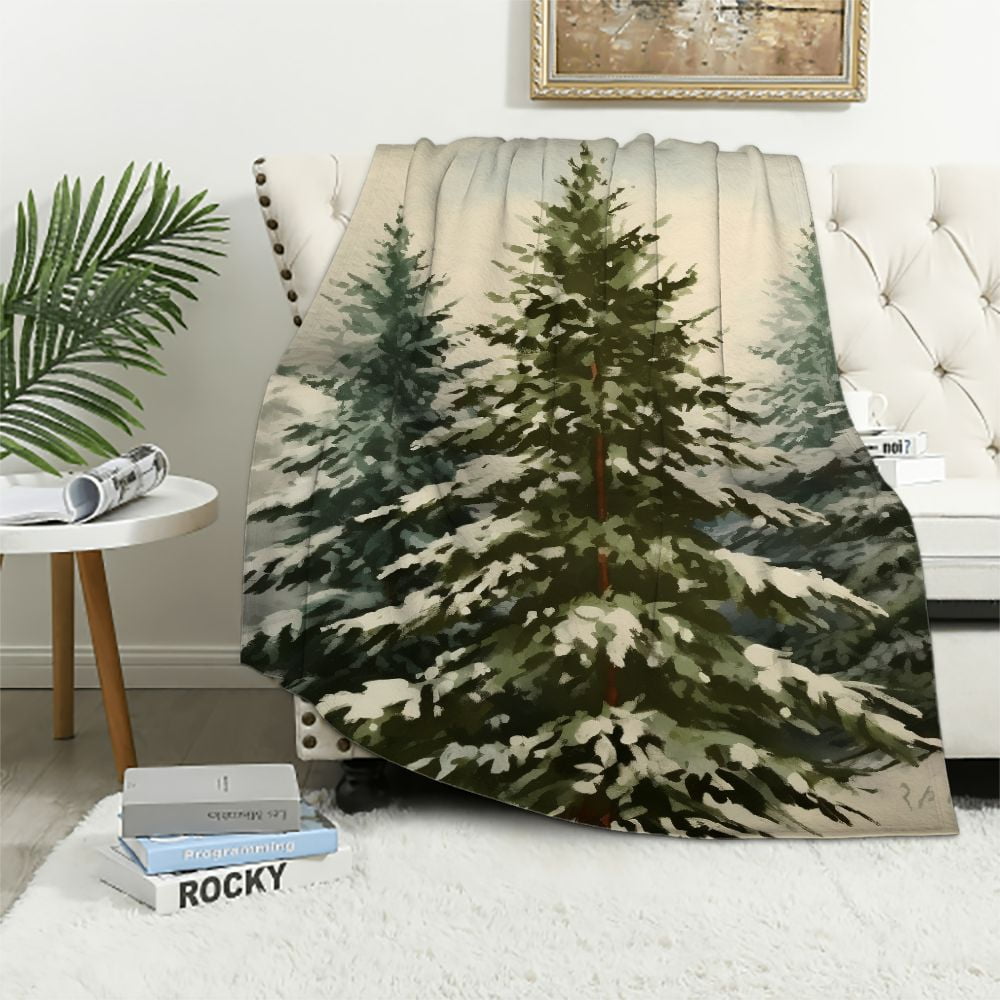 COMIO Pine Tree Winter Snow Green Forest Flannel Blanket (Universal 1 ...