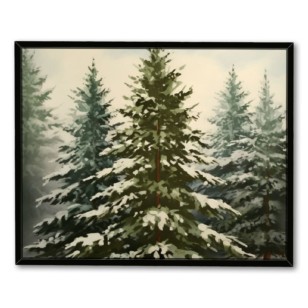 COMIO Pine Tree Winter Snow Green Forest Framed Wall Art 16x12in ...