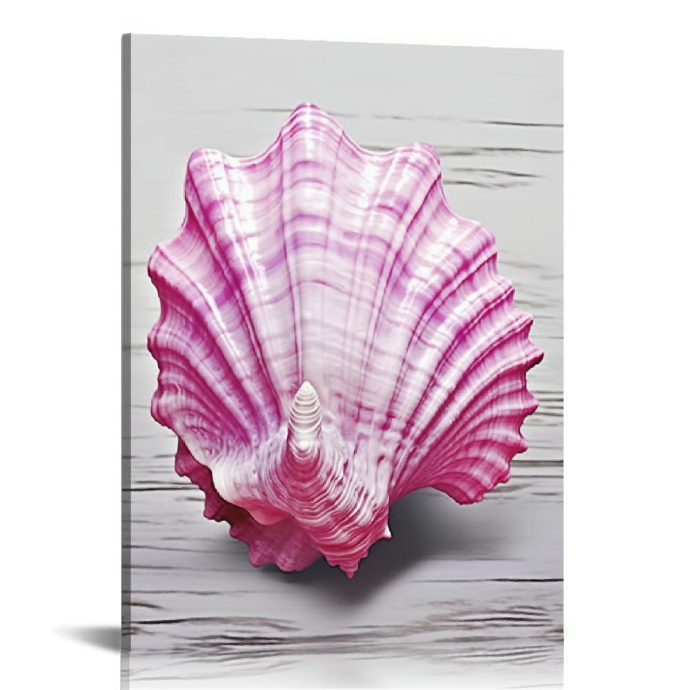 COMIO Pink Art Quality Simple Conch Coast Wood Grain Canvas Wall Girl ...