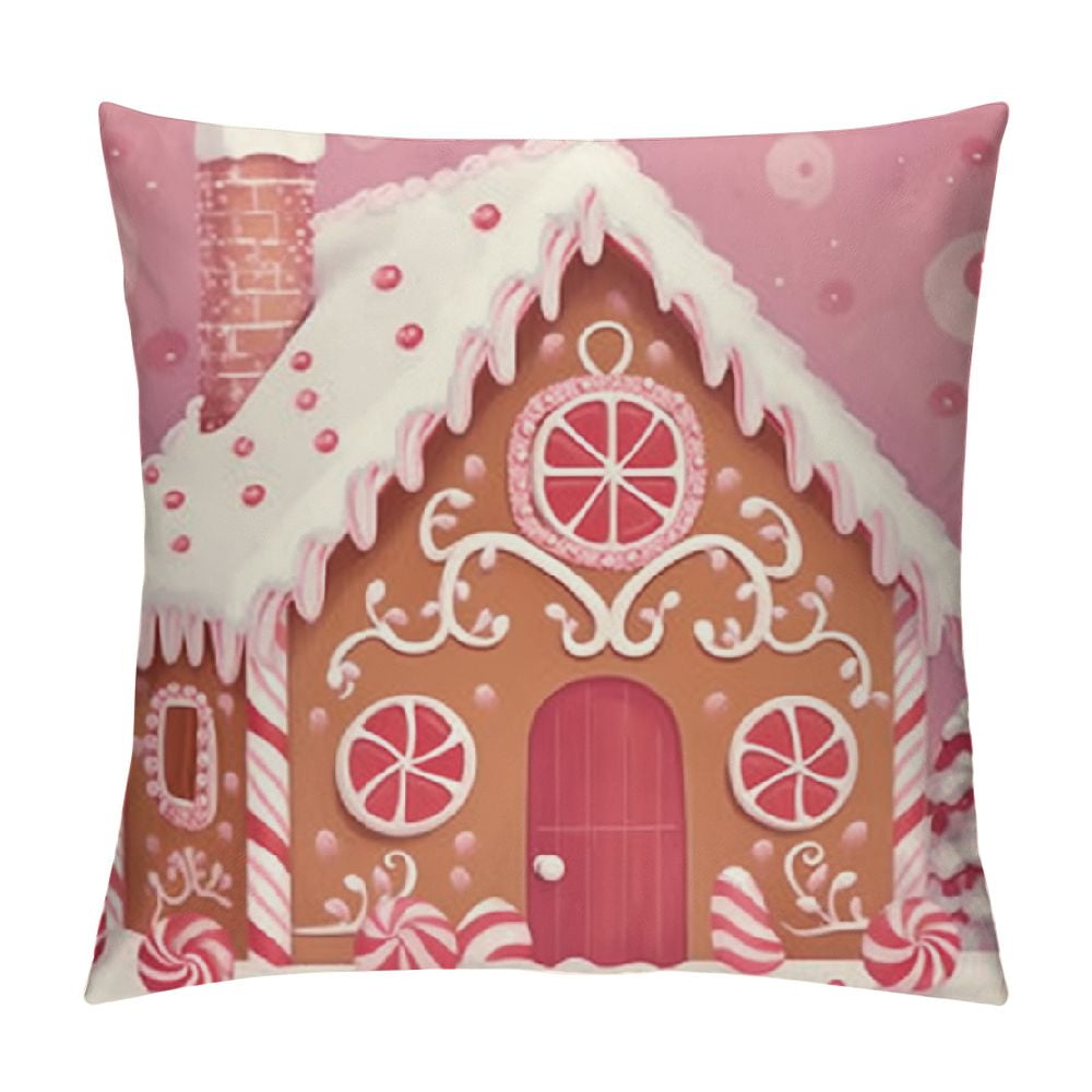 COMIO Pink Christmas Pillow Covers Santa Claus Gingerbread House ...