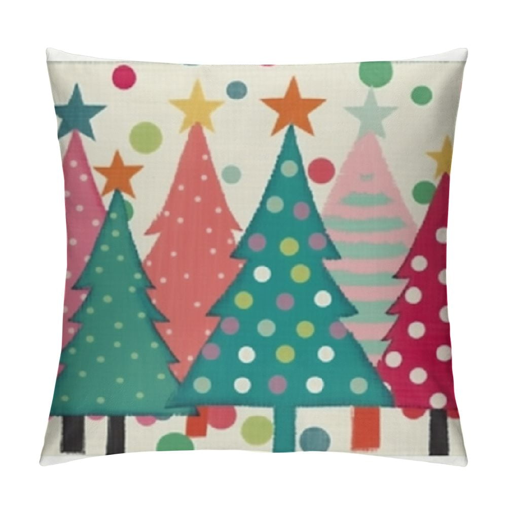 COMIO Pink Christmas Throw Pillow Covers, Striped Truck Xmas Trees ...