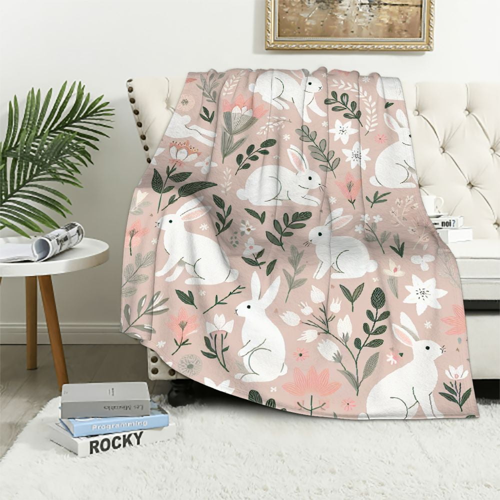 COMIO Pink Cute Bunny Blanket Funny Rabbit Floral Throw Blankets Gifts ...