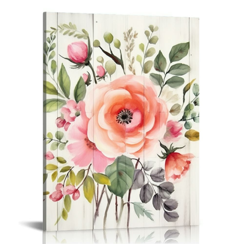 COMIO Pink Floral Canvas Wall Art Roses Flowers Bouquet Pictures ...