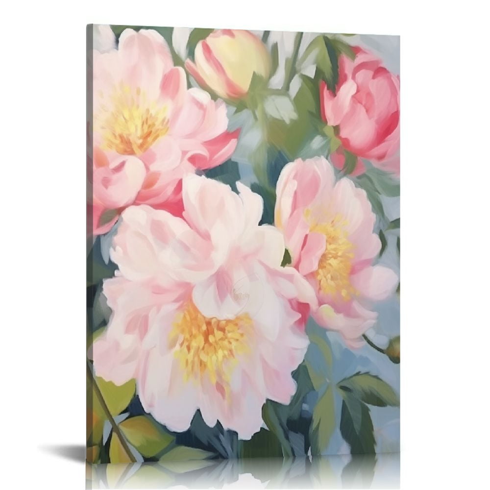 COMIO Pink Floral Wall Art Pink Flower Canvas Wall Decor Pastel Peony ...